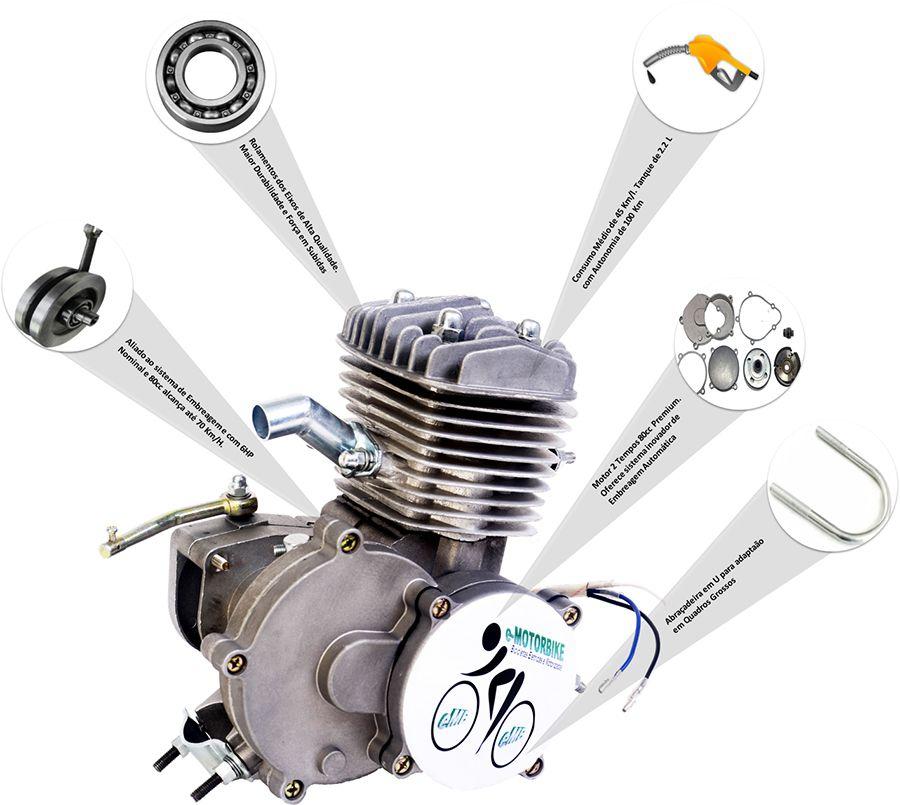 Kit Motor Gasolina Bicicleta Motorizada Embreagem Automática 80cc 2 ...