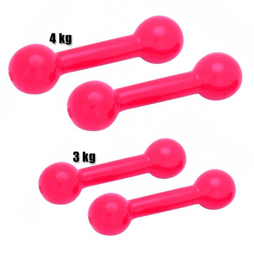 Kit Par Halter de 3 Kg + Par de Halter 4kg Emborrachado Rosa Mega Peso ...