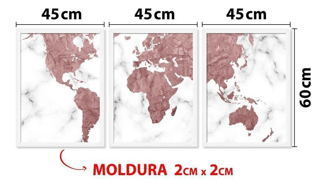 Kit Quadros Decorativos Mapa Mundi Rose Gold Marble 48 X 63 - Inove ...