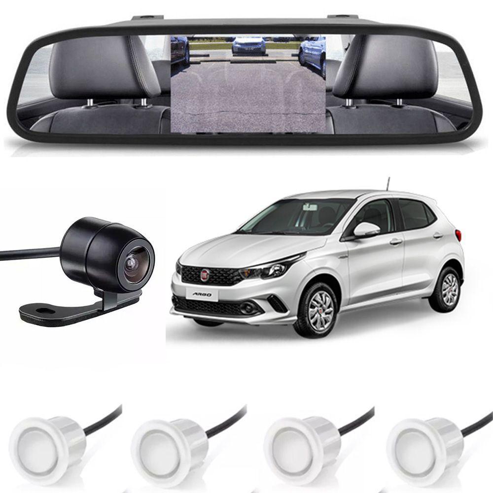 Kit sensor de estacionamento camera de ré retrovisor Fiat Argo Branco ...