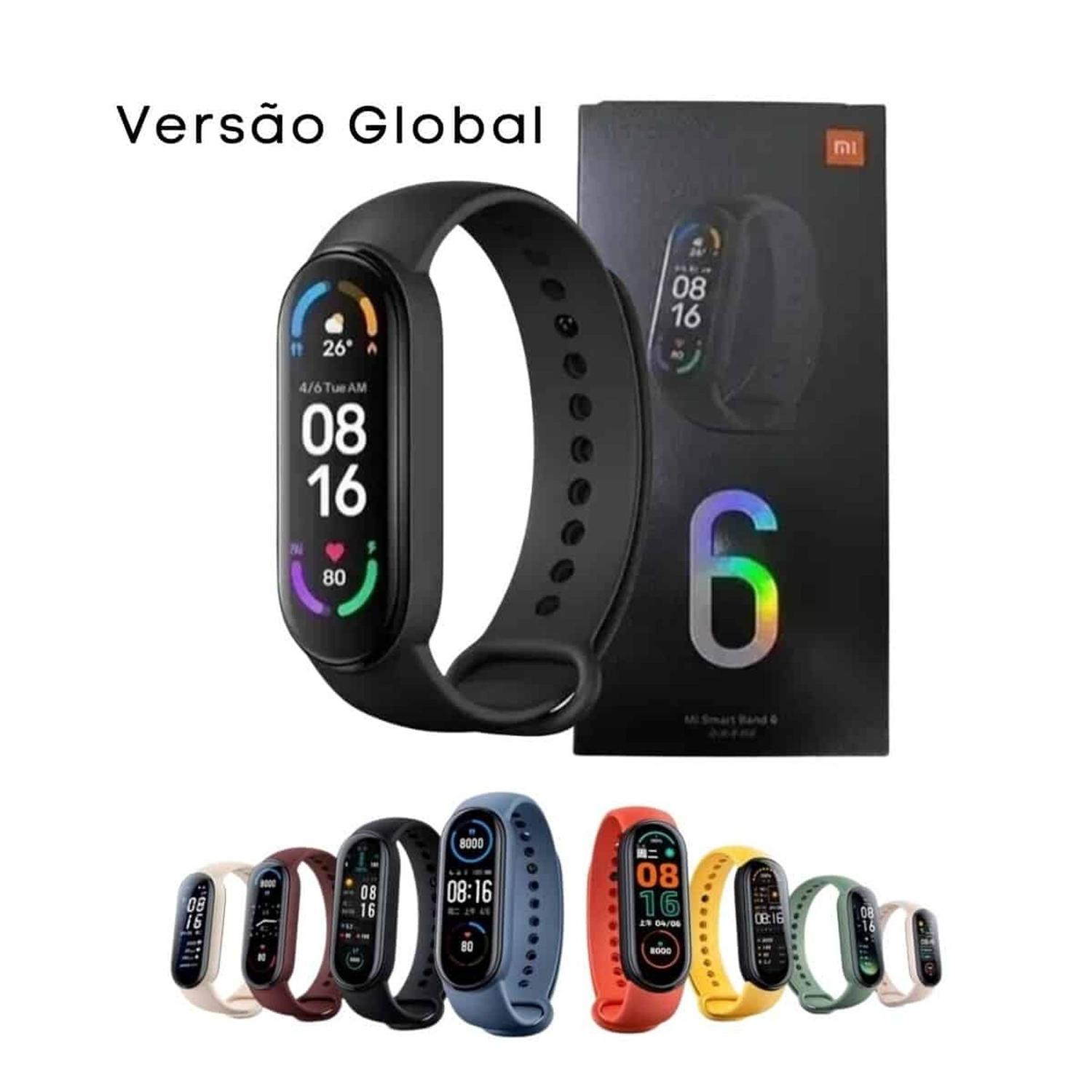 Kit smartband mi smart band 6 versão global mi6 + 1 pel + puls colorida ...