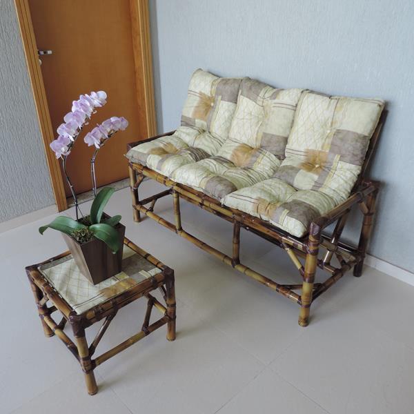 Kit Sofá de Bambu 3 Lugares com Almofadas Retalho Bege - Multidecor ...