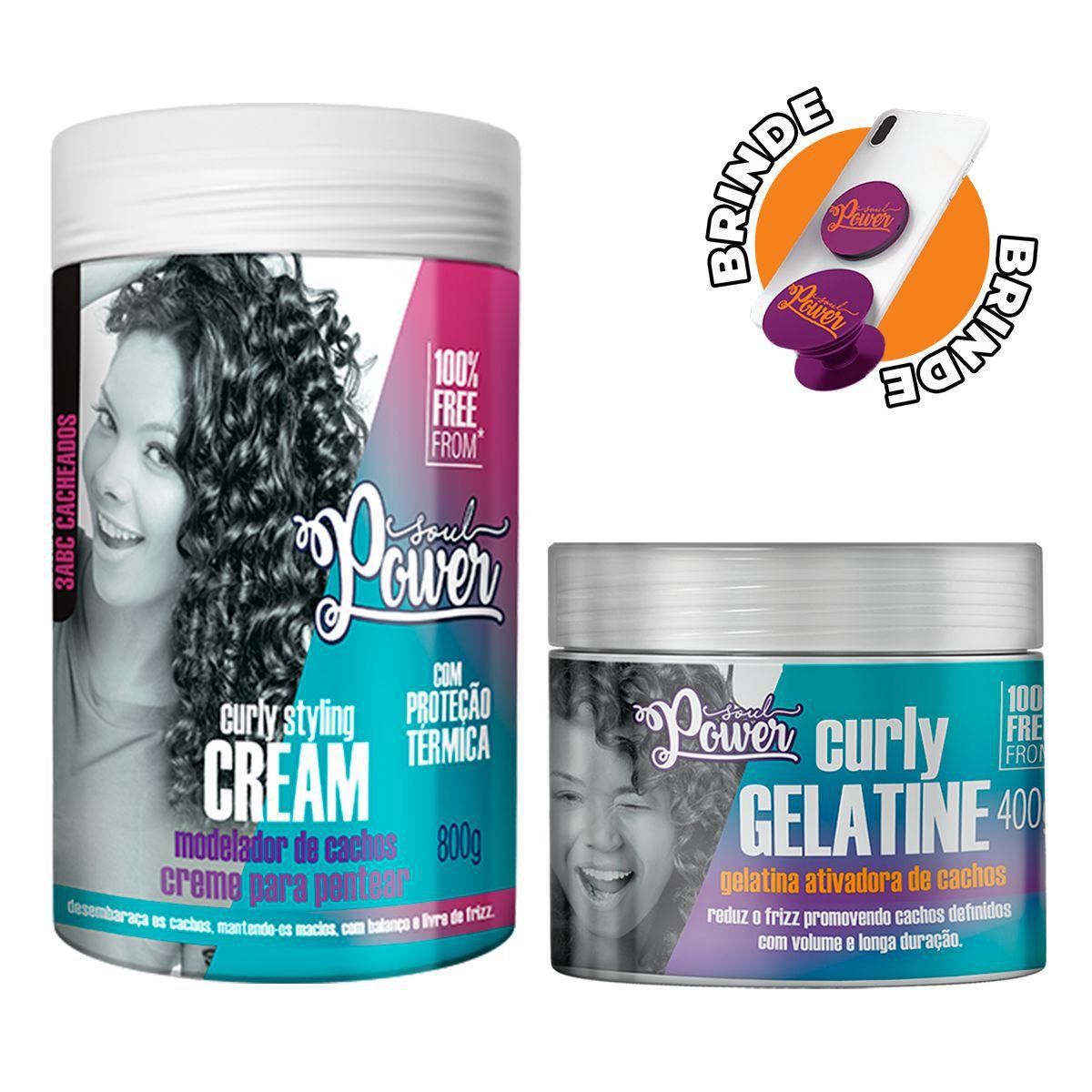 Kit Soul Power Curly Styling Cream 800g + Curly Gelatine + B ...