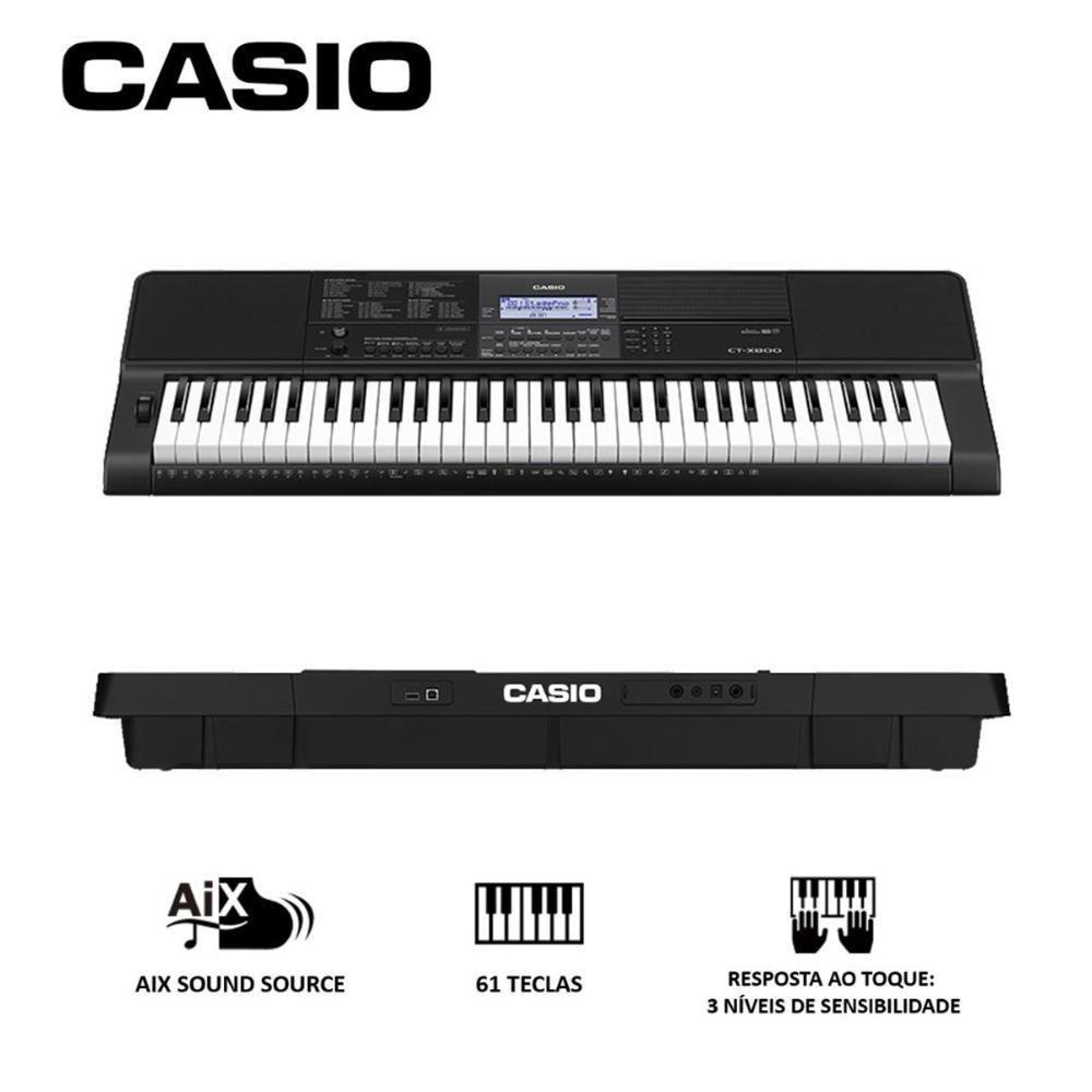 Kit Teclado Casio CT-X800 61 Teclas Sensitivas com Fonte Capa Suporte e ...