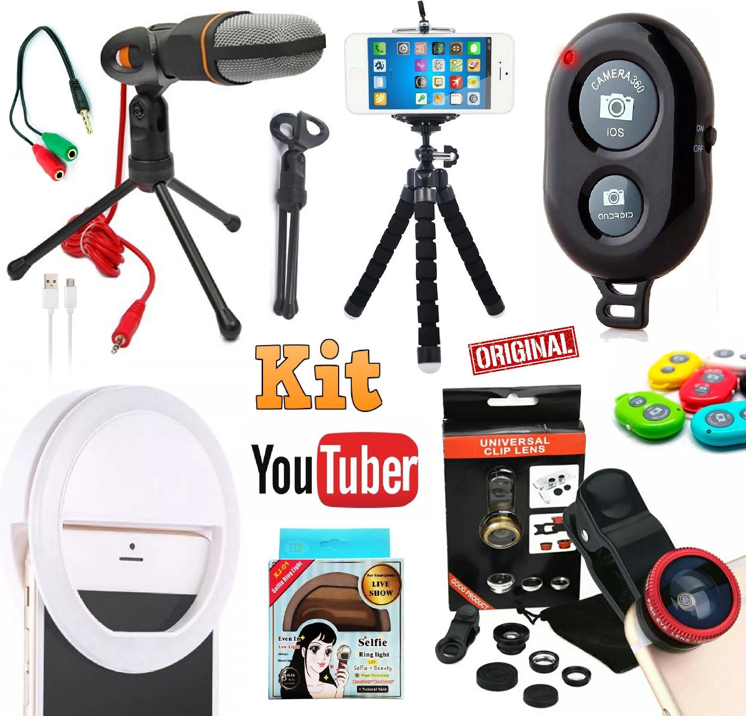 Kit Youtuber Profissional Microfone Condensador Mesa Pc Celular Câmera ...