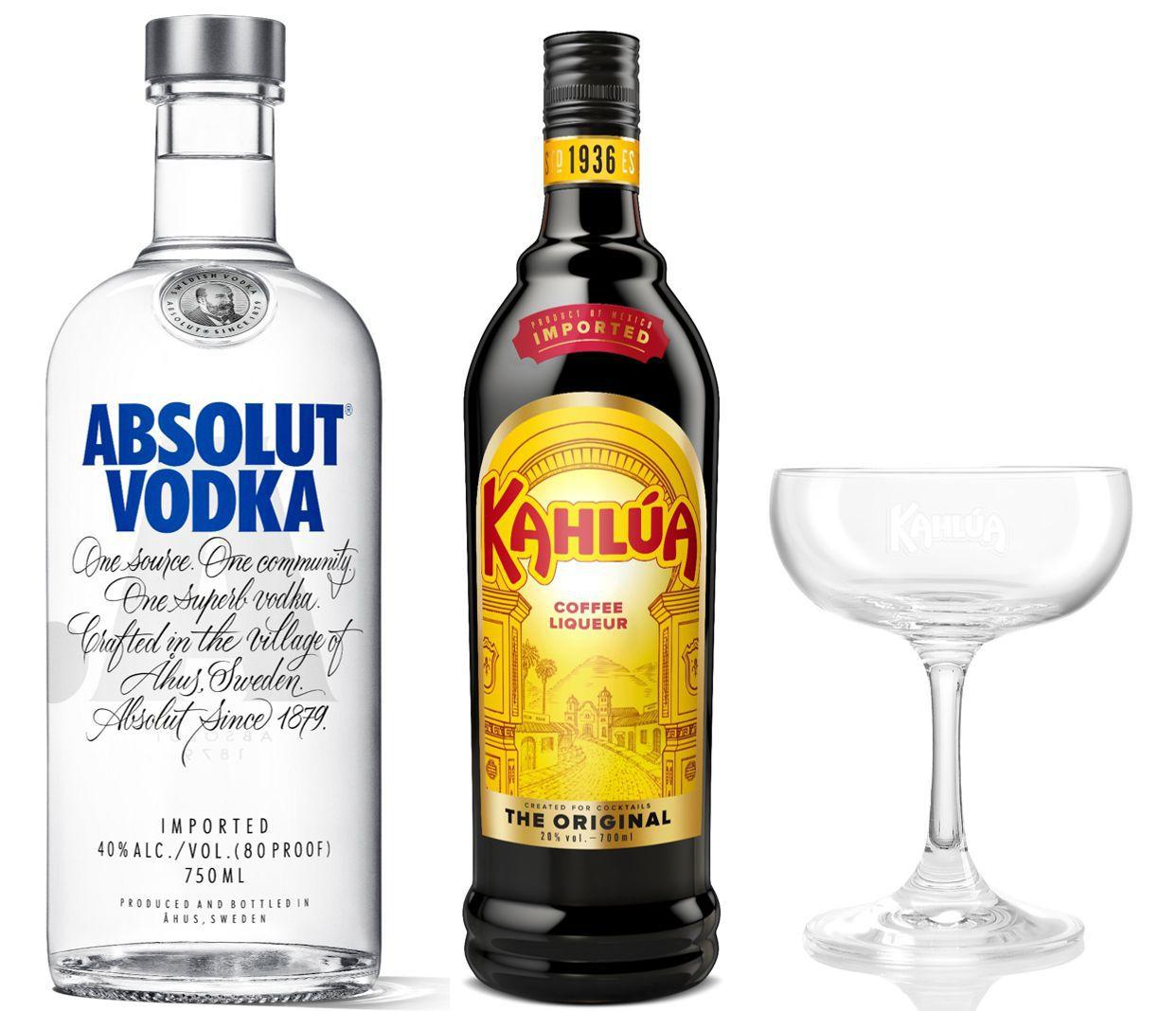 Licor Kahlúa 750ml + Vodka Absolut Regular 750ml +Taça Coupe - Licor ...