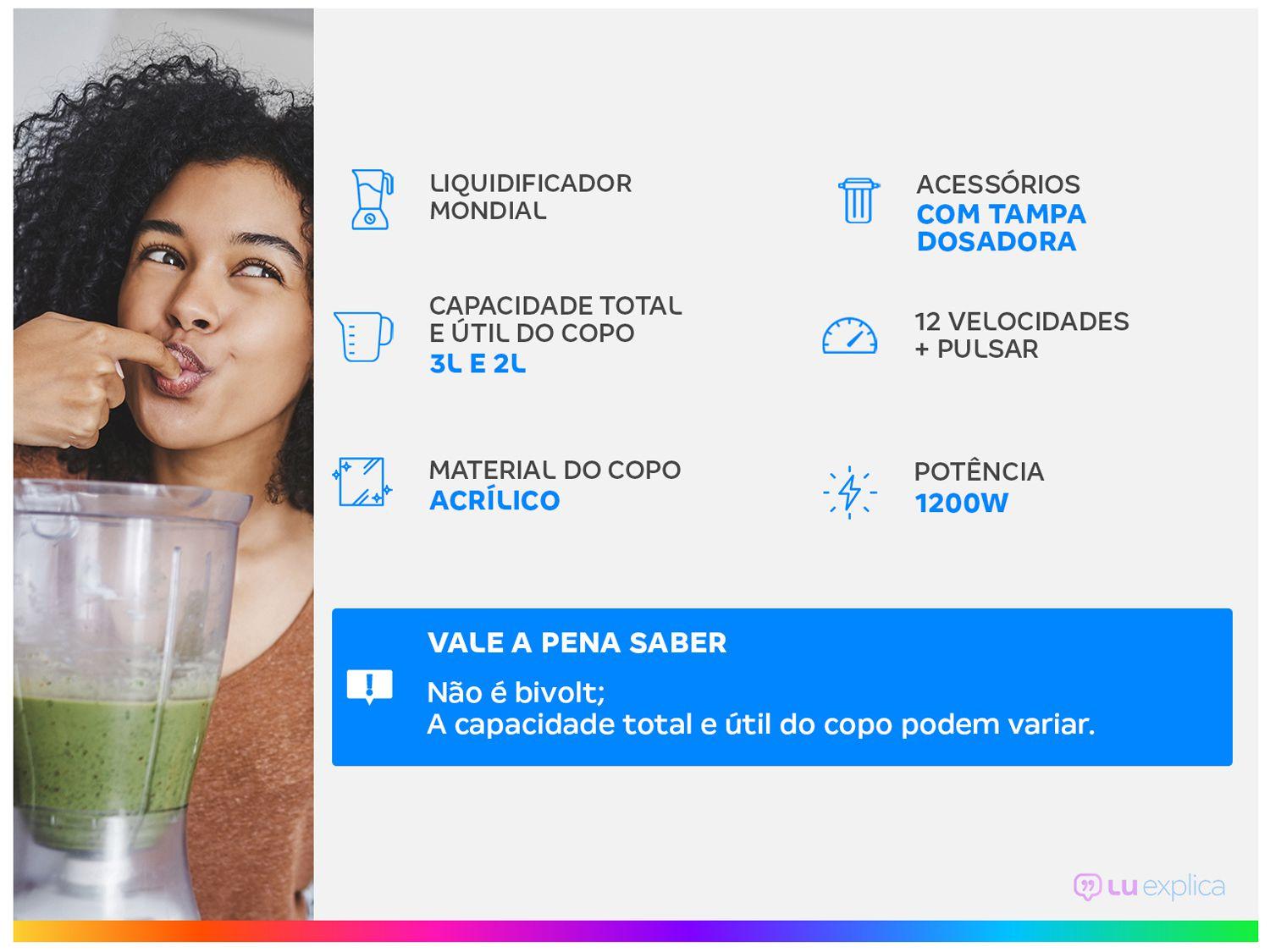 Liquidificador Mondial Turbo L-1200 BI com Filtro 12 Velocidades 1200W ...