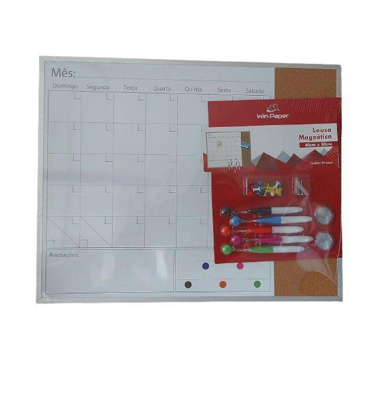 Lousa Branca Magnetica e Cortiça Semanal 40x50cm 29 Peças - Win Paper ...