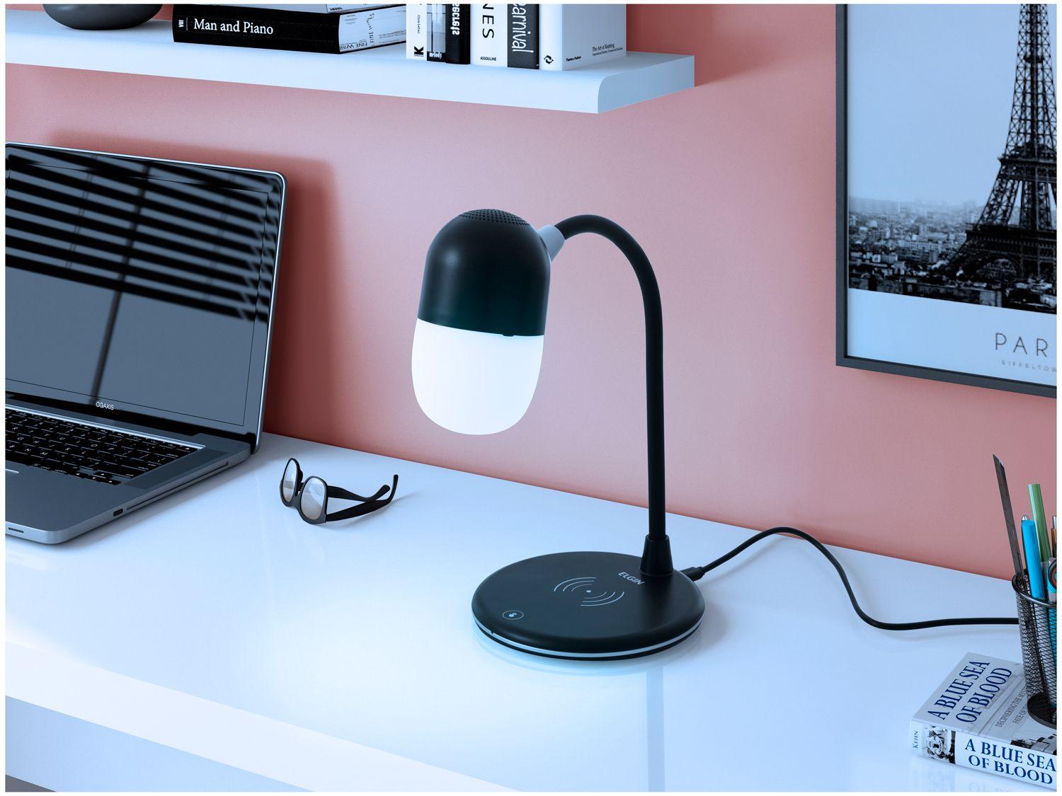 Luminária de Mesa de LED Elgin 3 Intensidades Bluetooth Carregador por ...