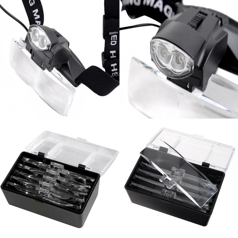 Lupa de Cabeça Profissional 2 LEDS 5 lentes aumento CBRN01286 ...