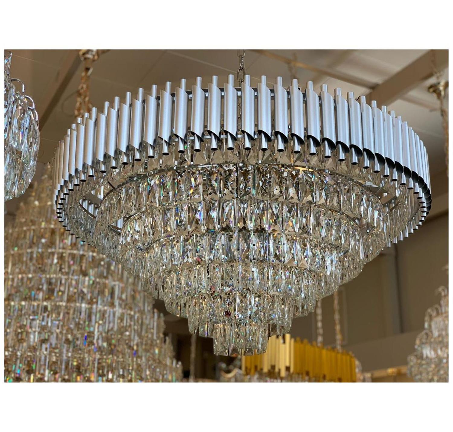 Lustre Camadas Cascata Grande 95cm todo Cristais Formosa - LUXdecor ...