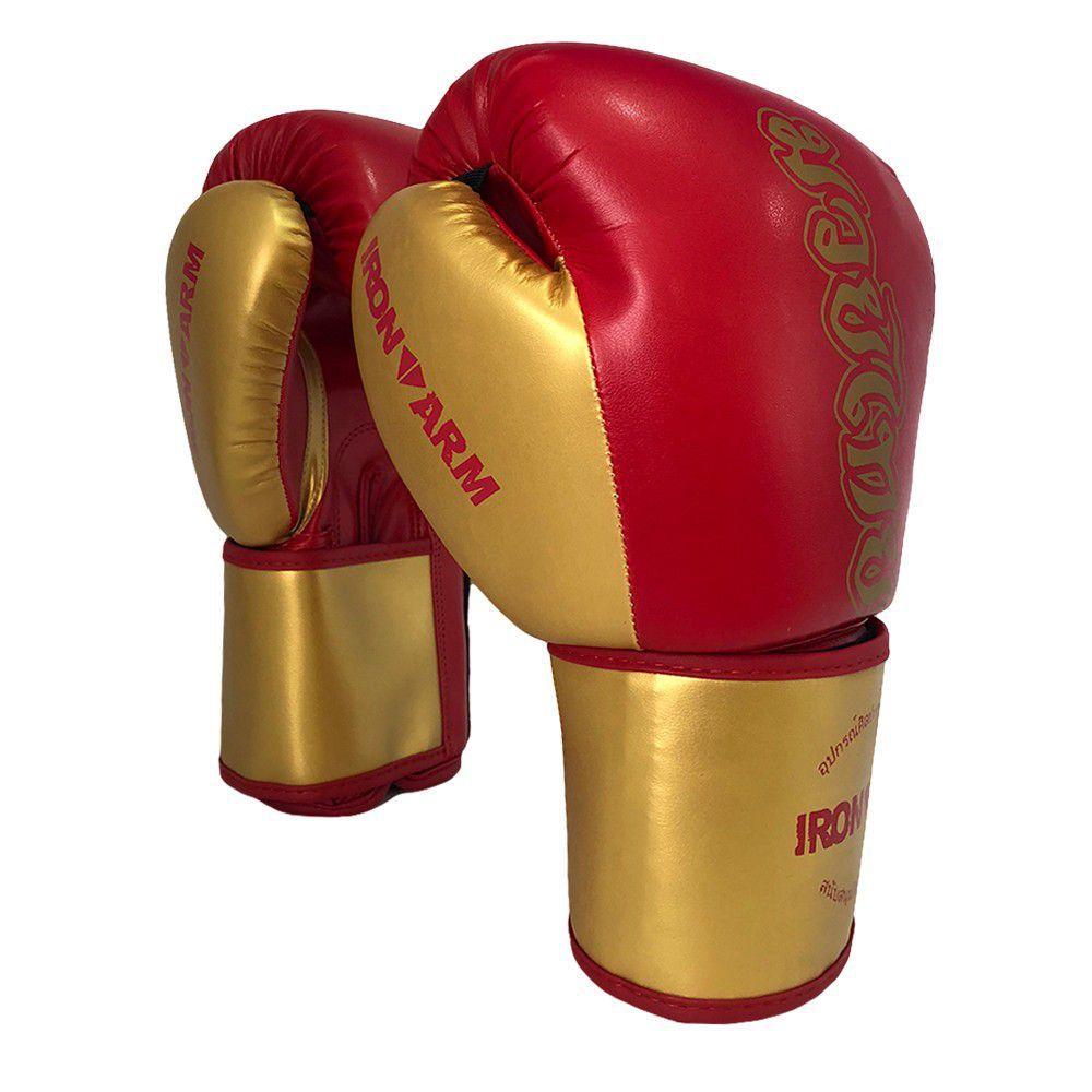 Luva de Boxe Premium Vermelho e Dourado Iron Arm - Luva de Boxe / Muay ...