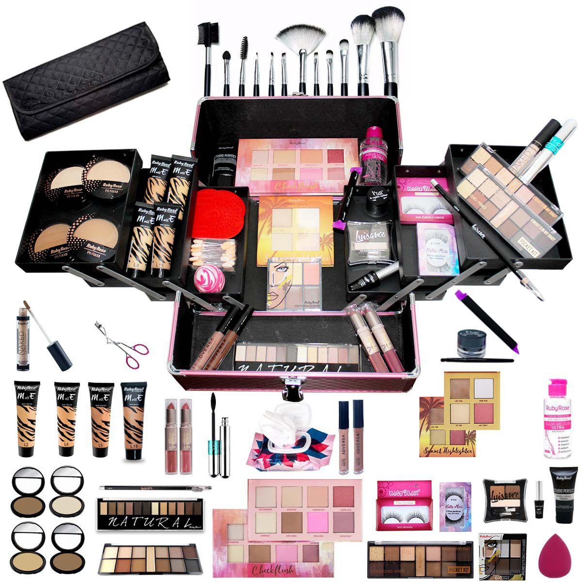 Maleta Profissional de Maquiagem Ruby Rose 4 Bases + Cortesias ...