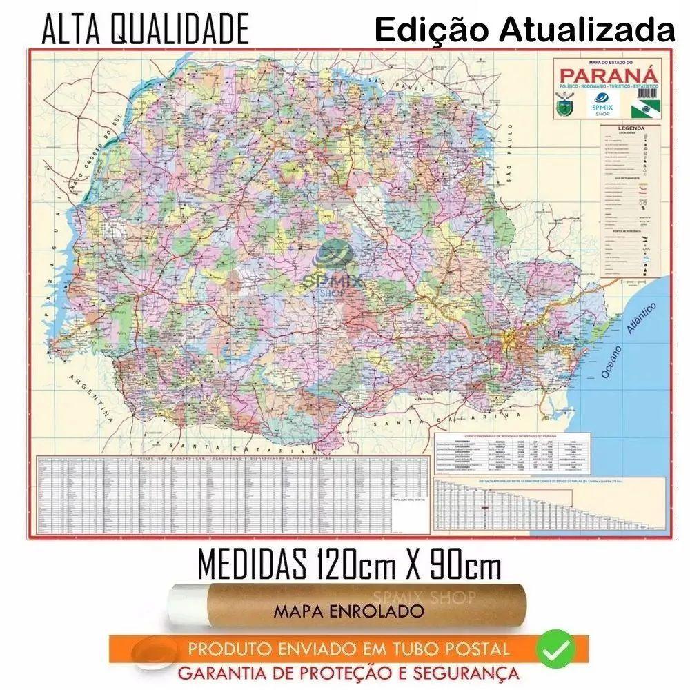 Mapa Estado De Paraná 120 X 90cm Gigante - Enrolado - SPM - Mapas e ...