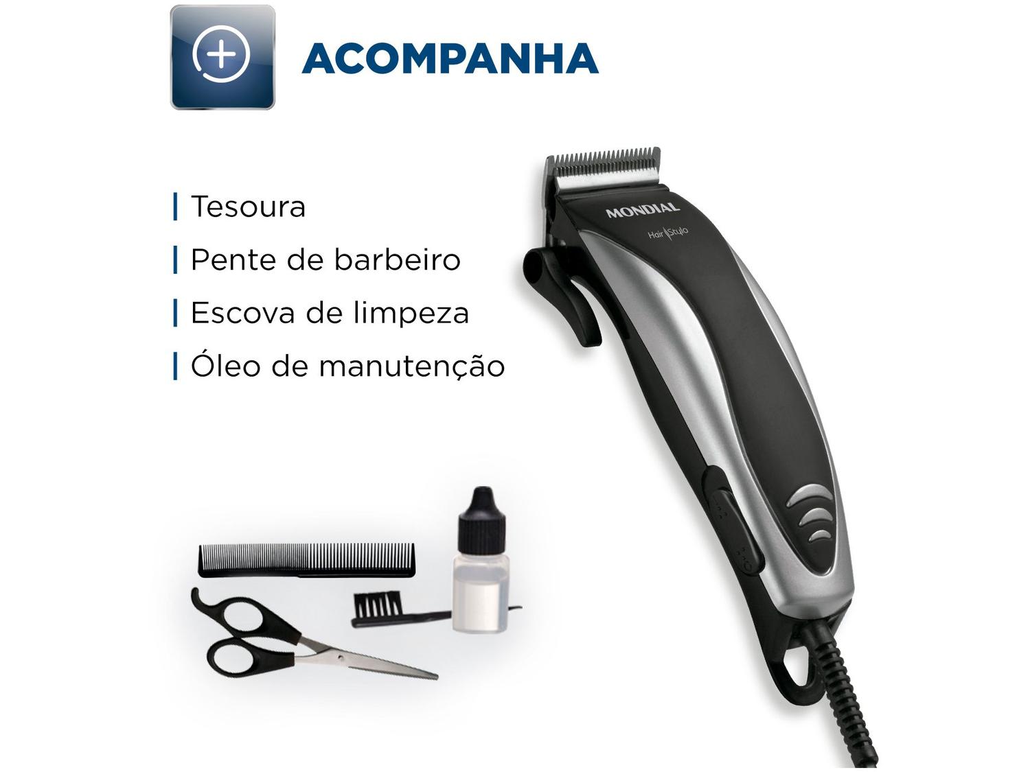 Máquina de Cortar Cabelo Mondial Hair Stylo CR-02 4 Níveis de Altura