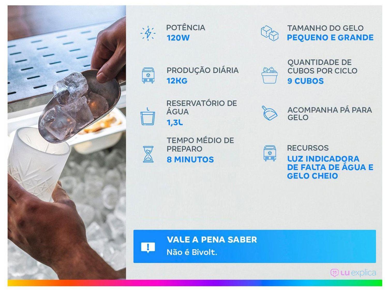 Máquina de Gelo Turbo Ice Premium MG-12-GI Mondial 12kg Cinza