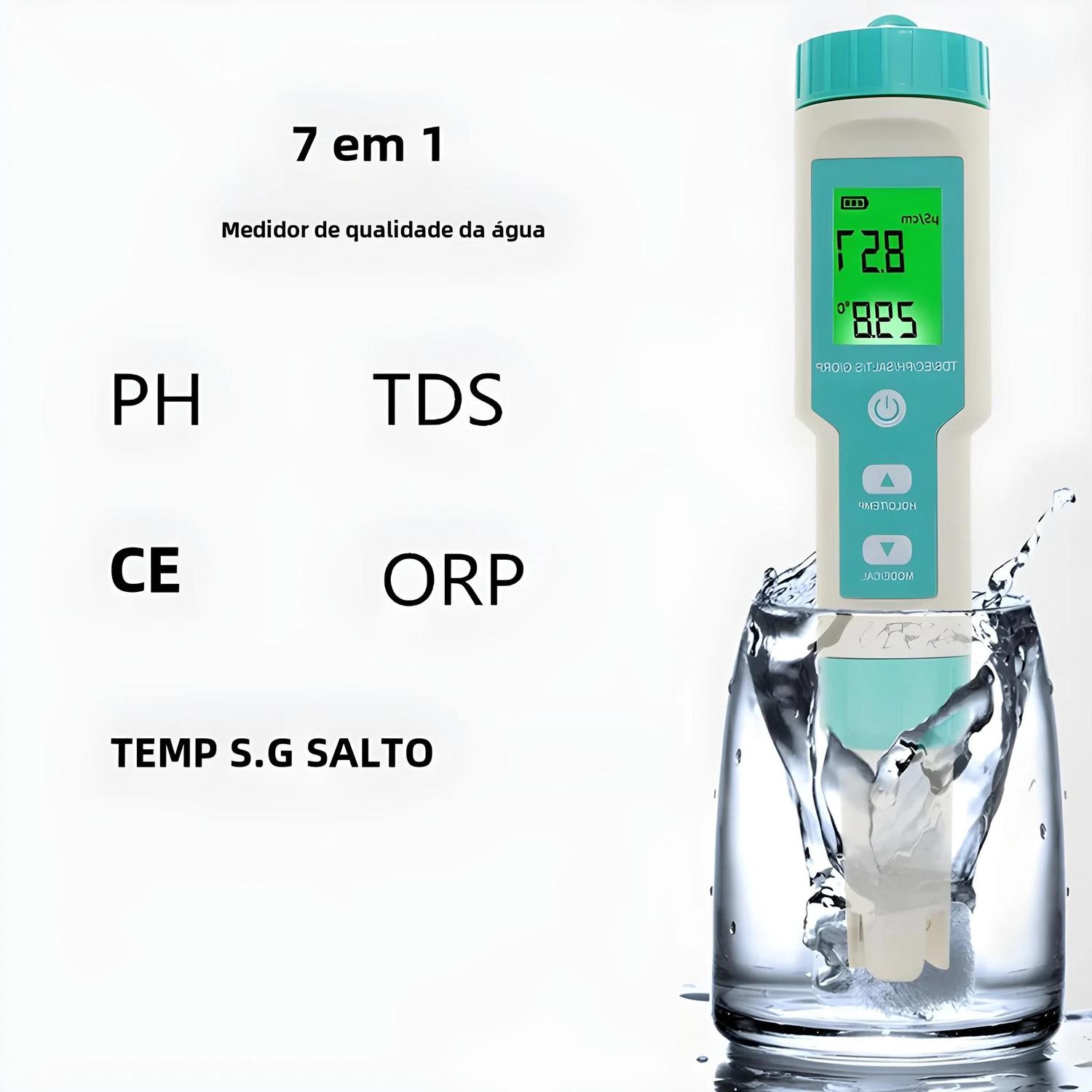 Medidor de Qualidade da Água 7 em 1 - pH, TDS, EC, ORP, Temperatura e Salinidade - pHmetro ...