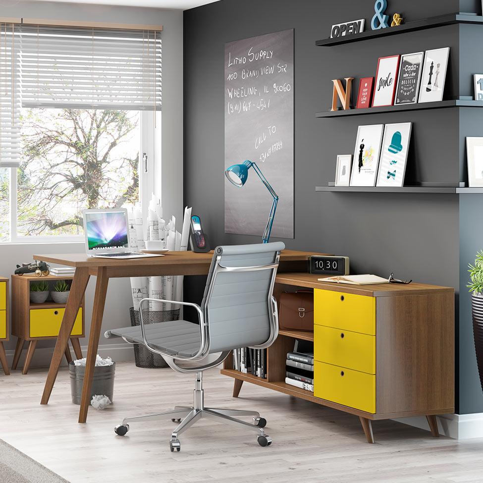 Mesa de Escritório 6938-GEO Rustic e Amarela - Madesa - Mesas para ...