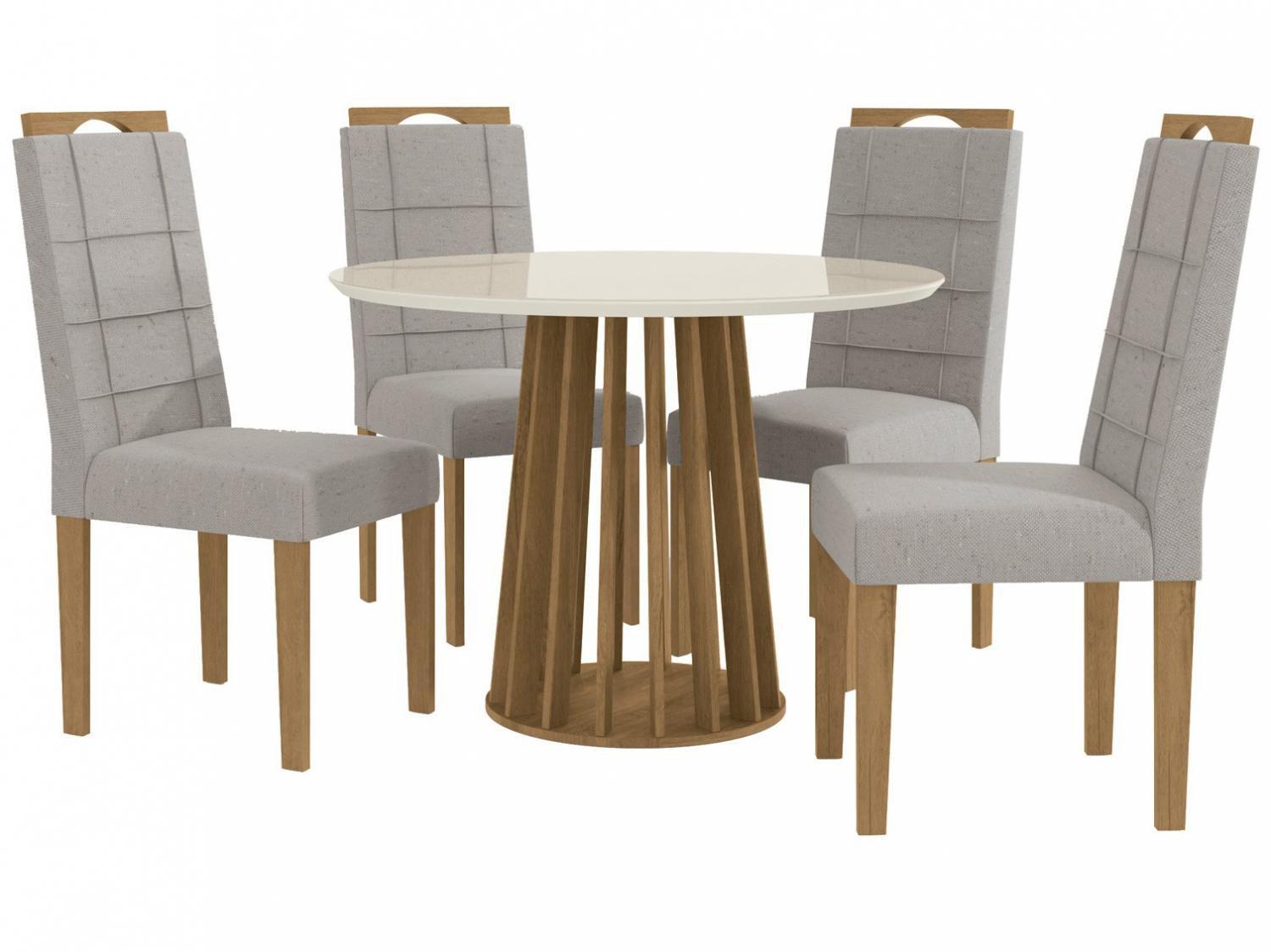 Mesa de Jantar 4 Cadeiras 4 Lugares Redonda Freijó e Off White Kappesberg