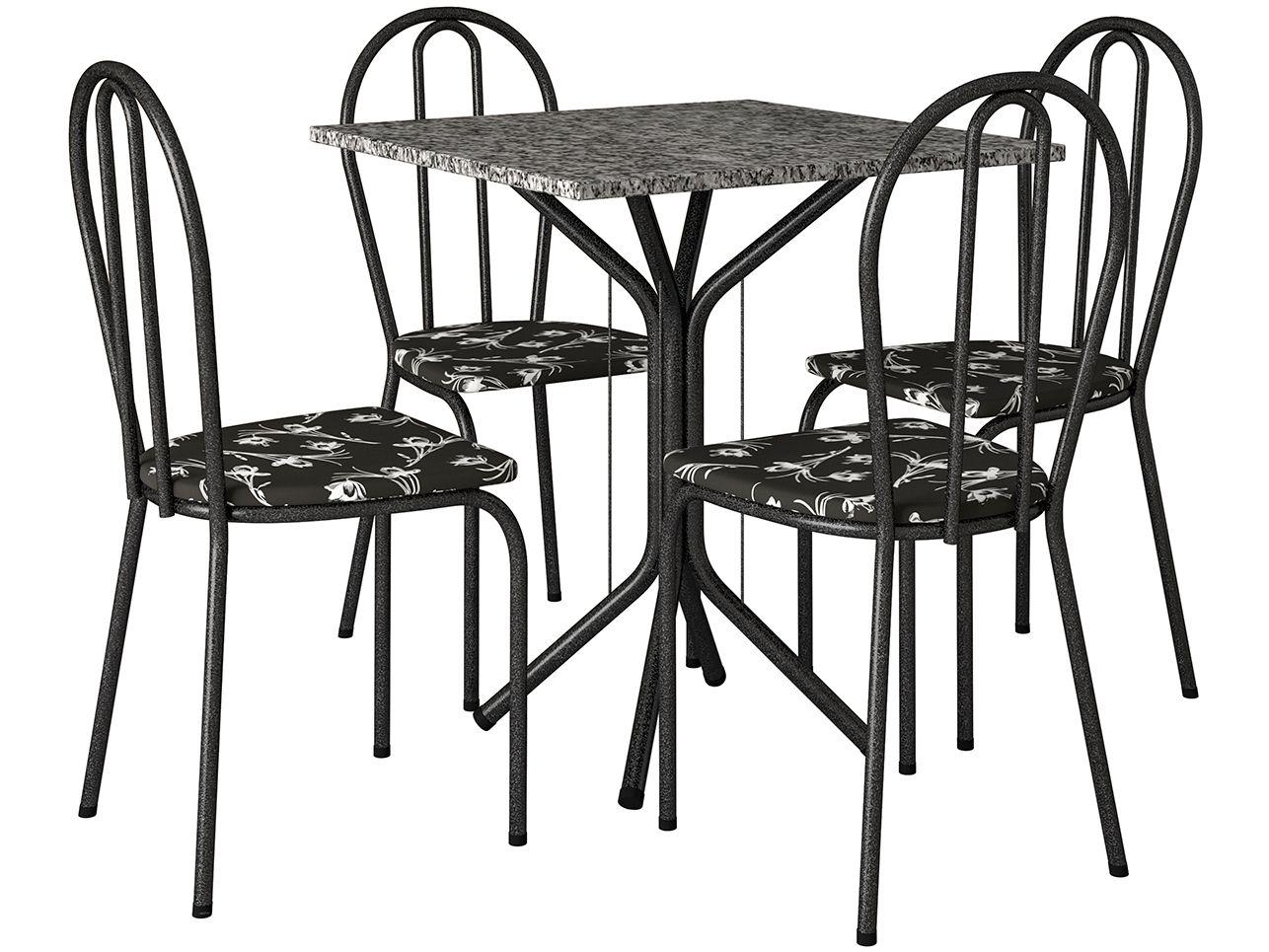 Mesa de Jantar 4 Cadeiras Quadrada Preto Artefamol America Thais