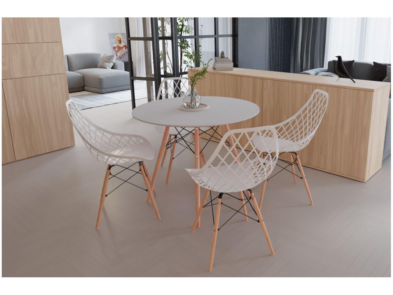 Mesa de Jantar 4 Cadeiras Redonda Branca Empório Tiffany Eames Kayla