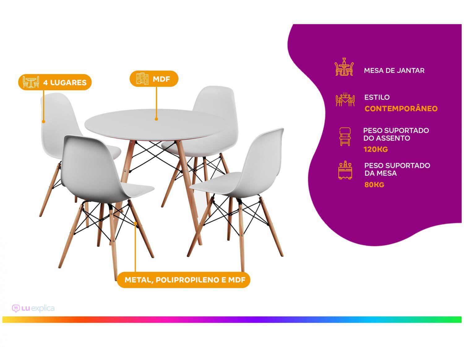 Mesa de Jantar 4 Cadeiras Redonda Branca Empório Tiffany Eames