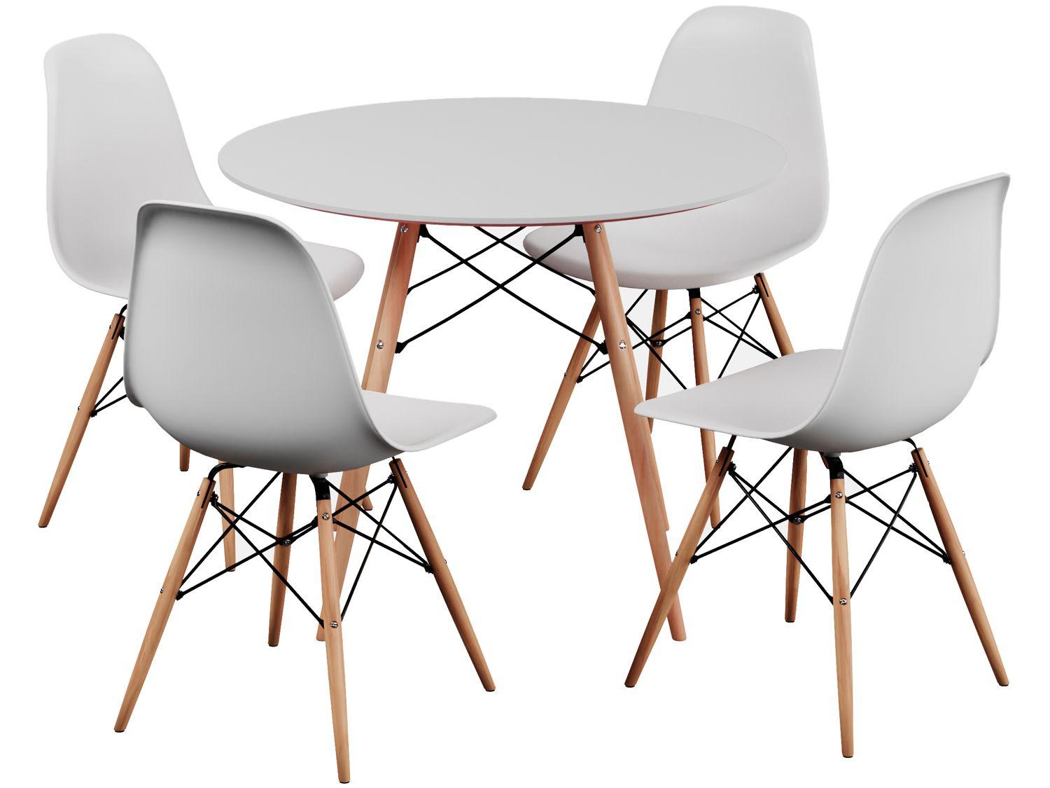 Mesa de Jantar 4 Cadeiras Redonda Branca Empório Tiffany Eames
