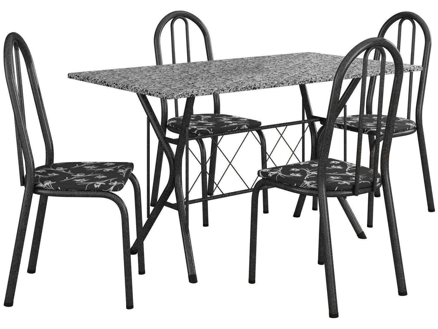 Mesa de Jantar 4 Cadeiras Retangular Preto Artefamol Ravena