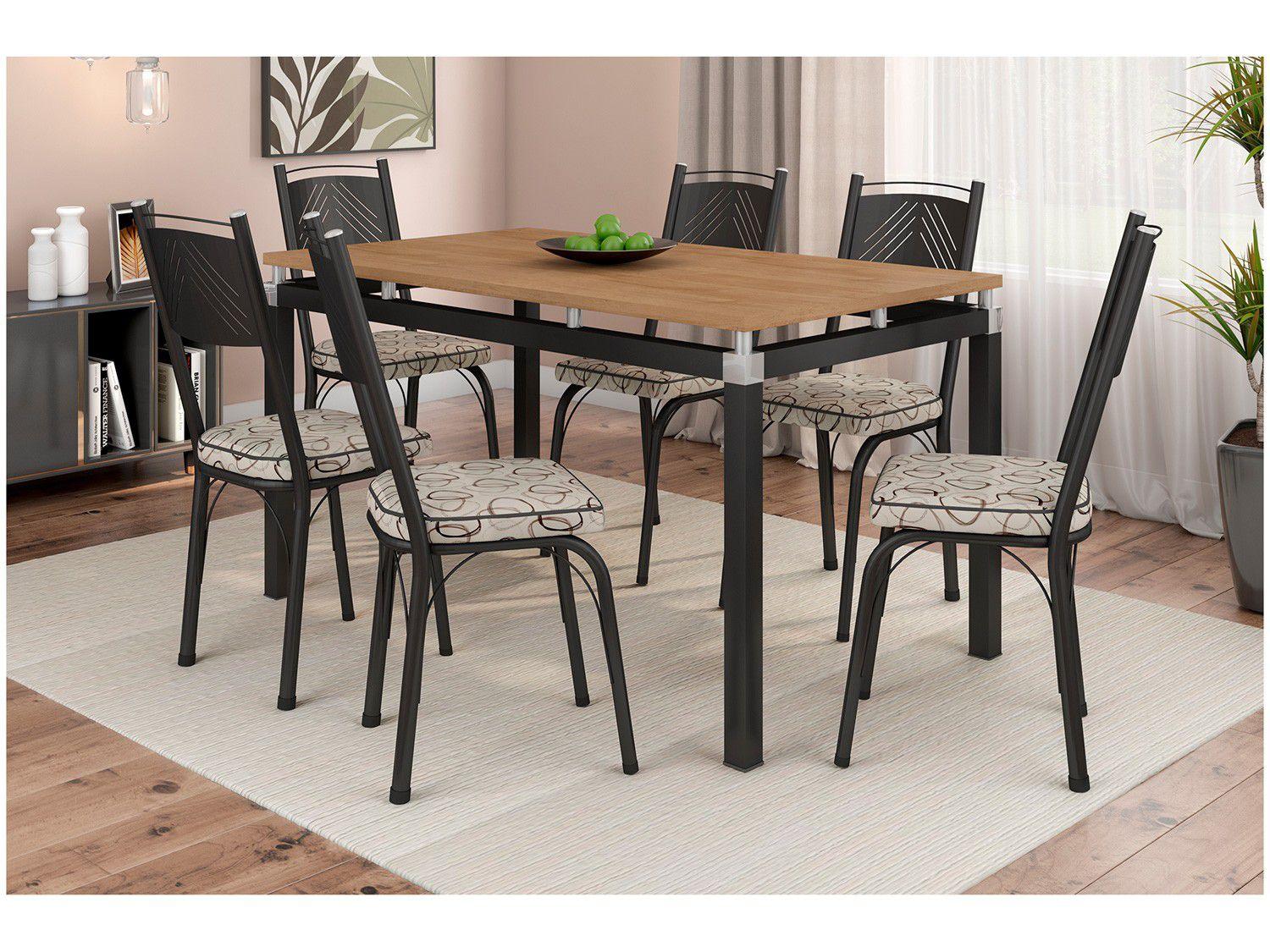 Mesa de Jantar 6 Cadeiras Retangular Preta Artefamol Europa Malva