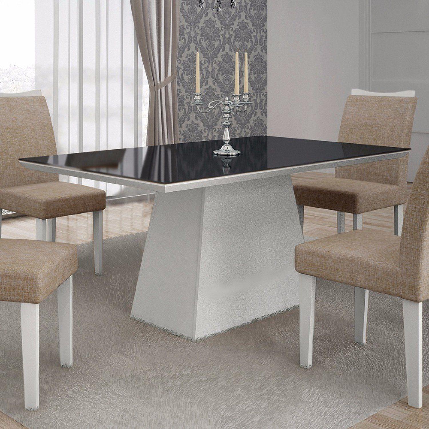 Mesa de Jantar Retangular Tampo MDF/Vidro 120cm Pampulha Leifer Branco ...