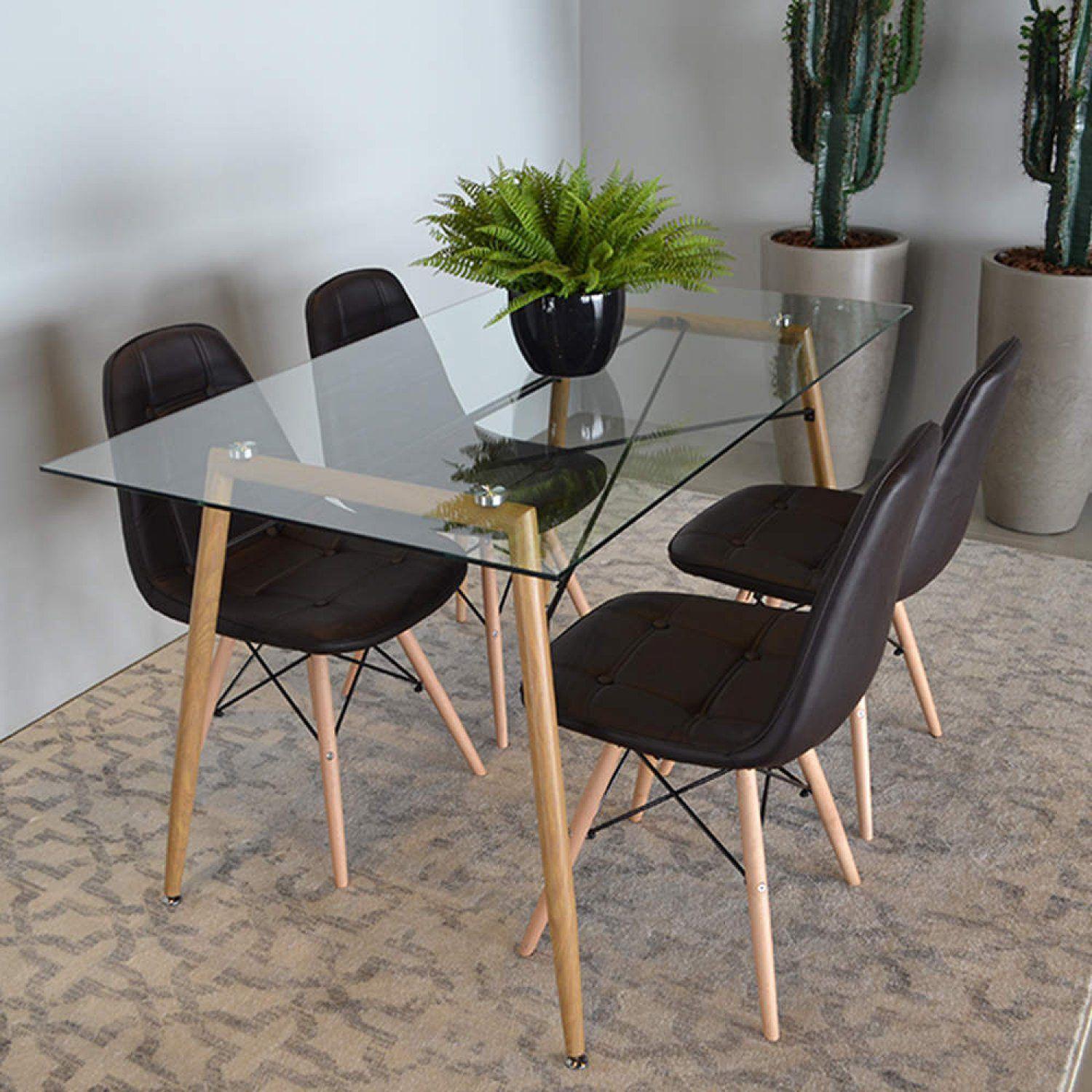 Mesa de Jantar Retangular Tampo Vidro Rafia G Rivatti Marrom - Mesa de ...