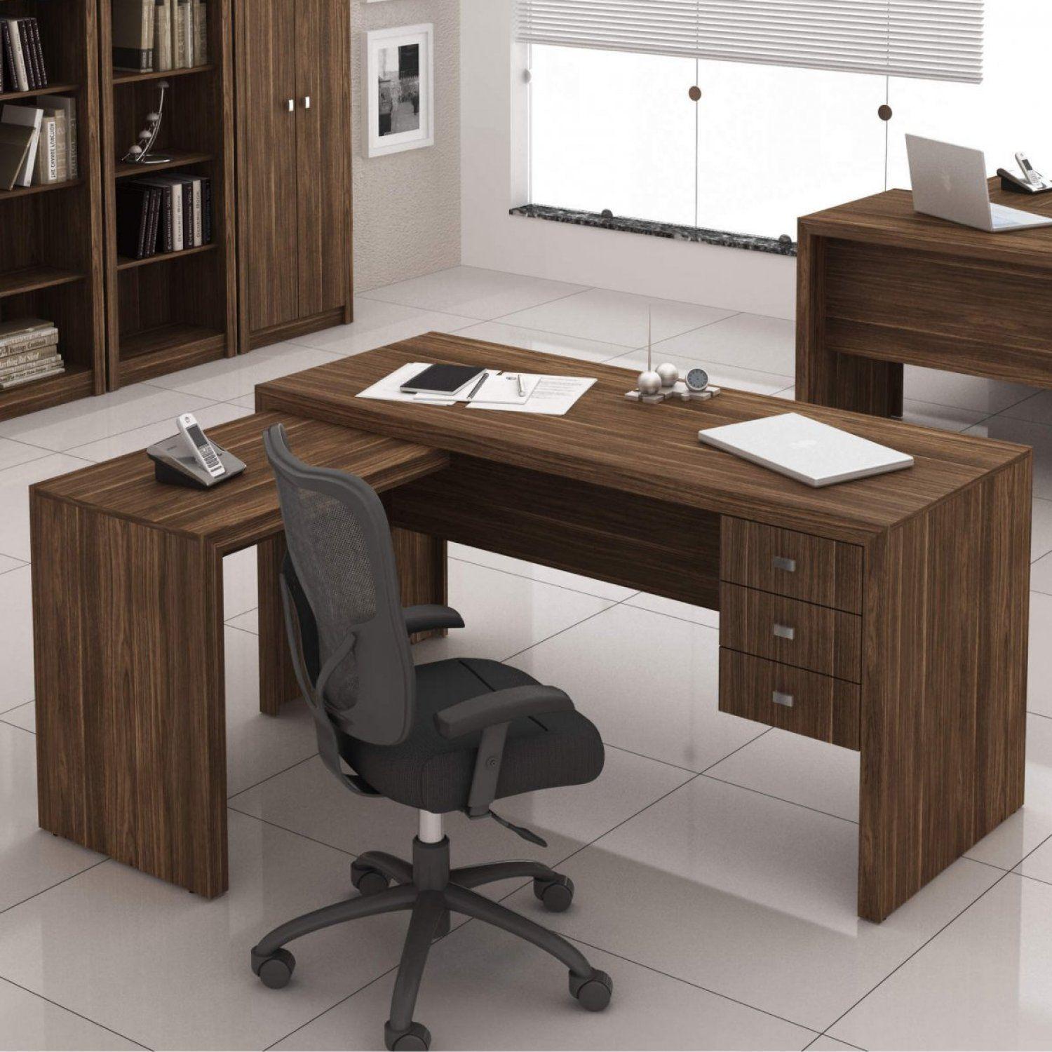 Mesa em L para Escritório com 3 Gavetas ME4106 Tecno Mobili Nogal ...