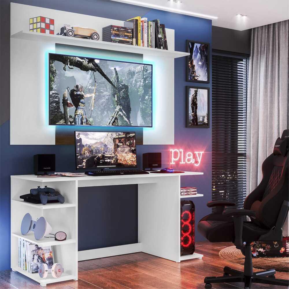 Mesa Gamer com Painel TV 55” e Prateleira Guilda Plus Multimóveis ...
