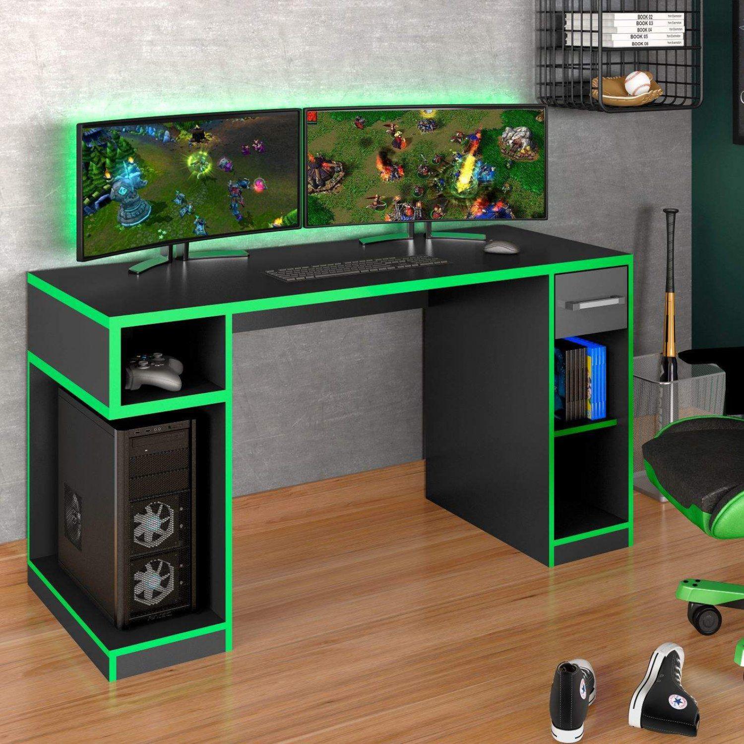 Mesa Gamer IDL XP 1000 Pro Siena Móveis Black Verde - Mesa Gamer ...