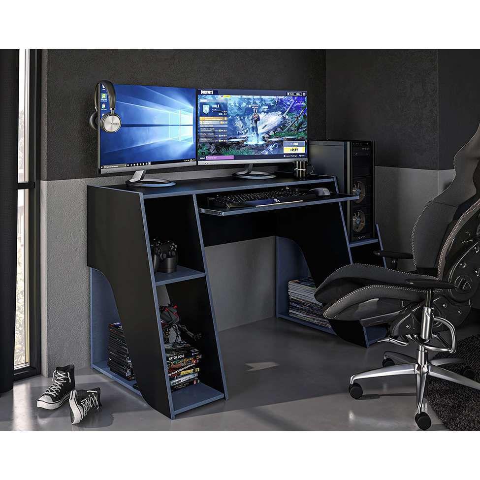 Mesa Gamer Kyoto Preta e Azul - Politorno - Mesa Gamer - Magazine Luiza