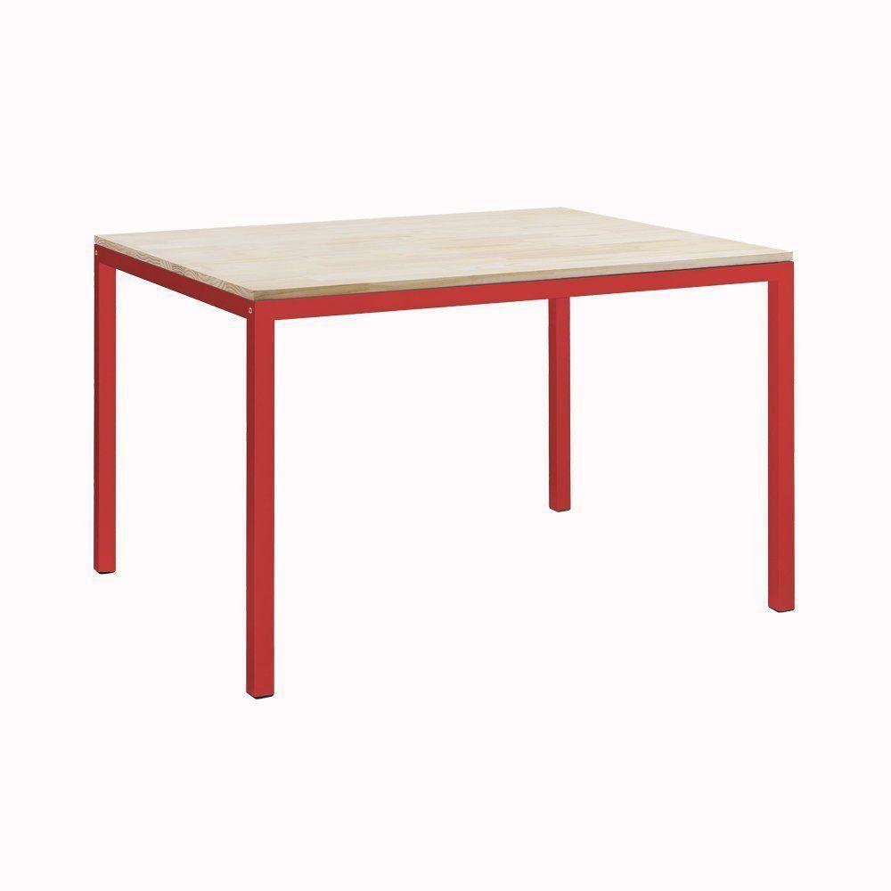 Mesa Havana Base Em Aço Vermelho/Pinus - Daf Mobiliário - Outros Móveis ...
