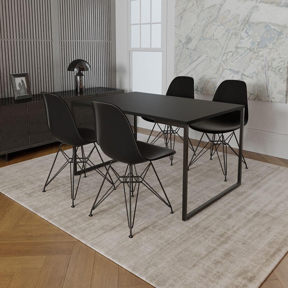 Mesa Industrial Base Ferro Preto 137x90 Tampo Preto 4 Cadeiras Eiffel ...