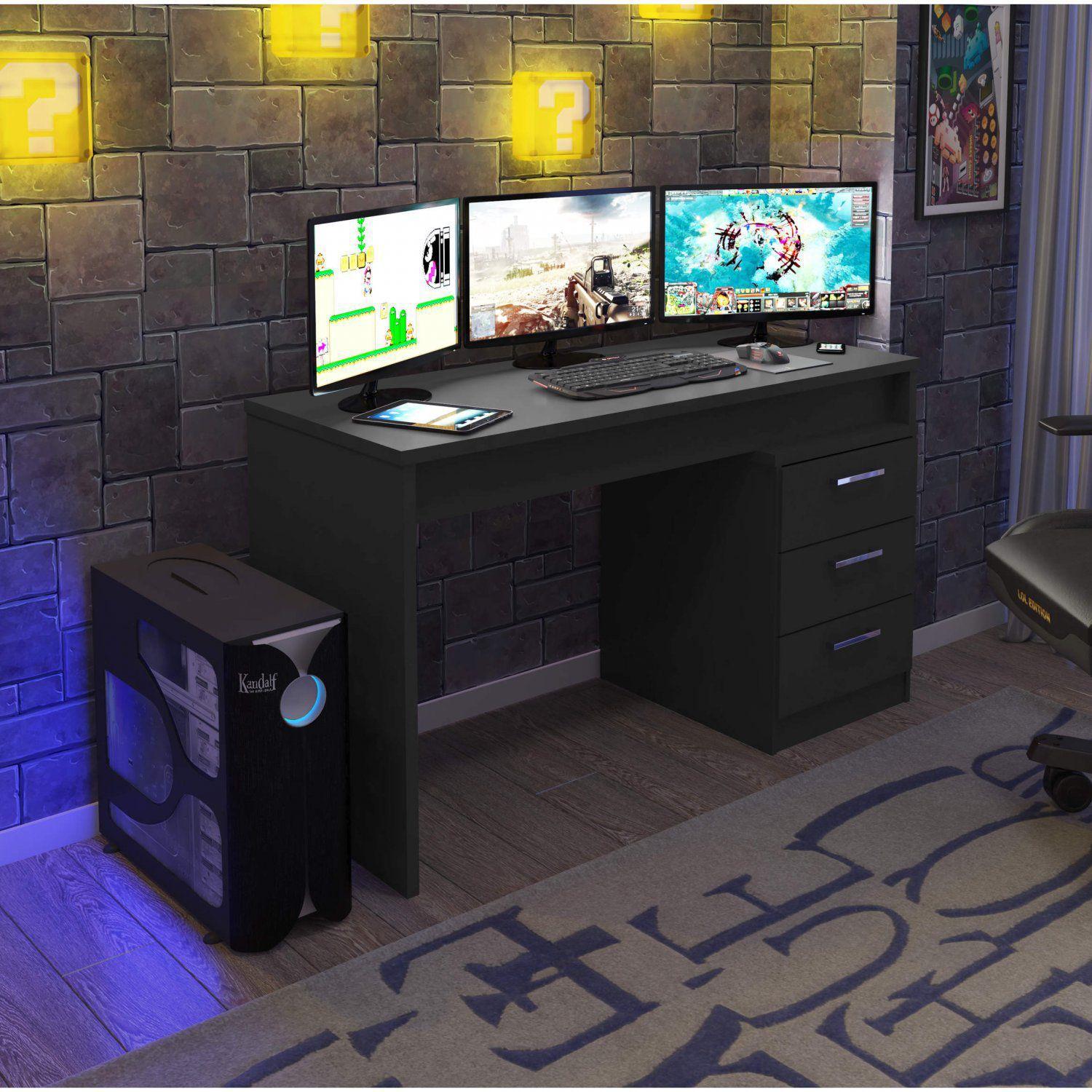 Mesa para Computador Desk Gamer DRX 6000 Espresso Móveis Preto ...