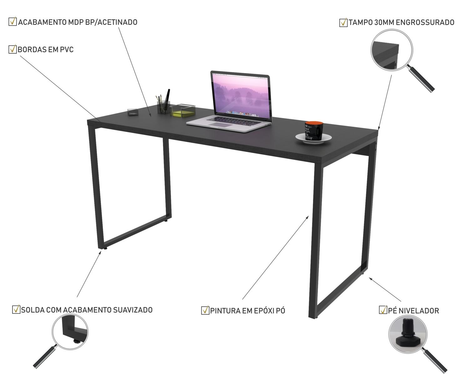 Mesa para Escritório Office Estilo Industrial 1,35m Kuadra - Compace ...