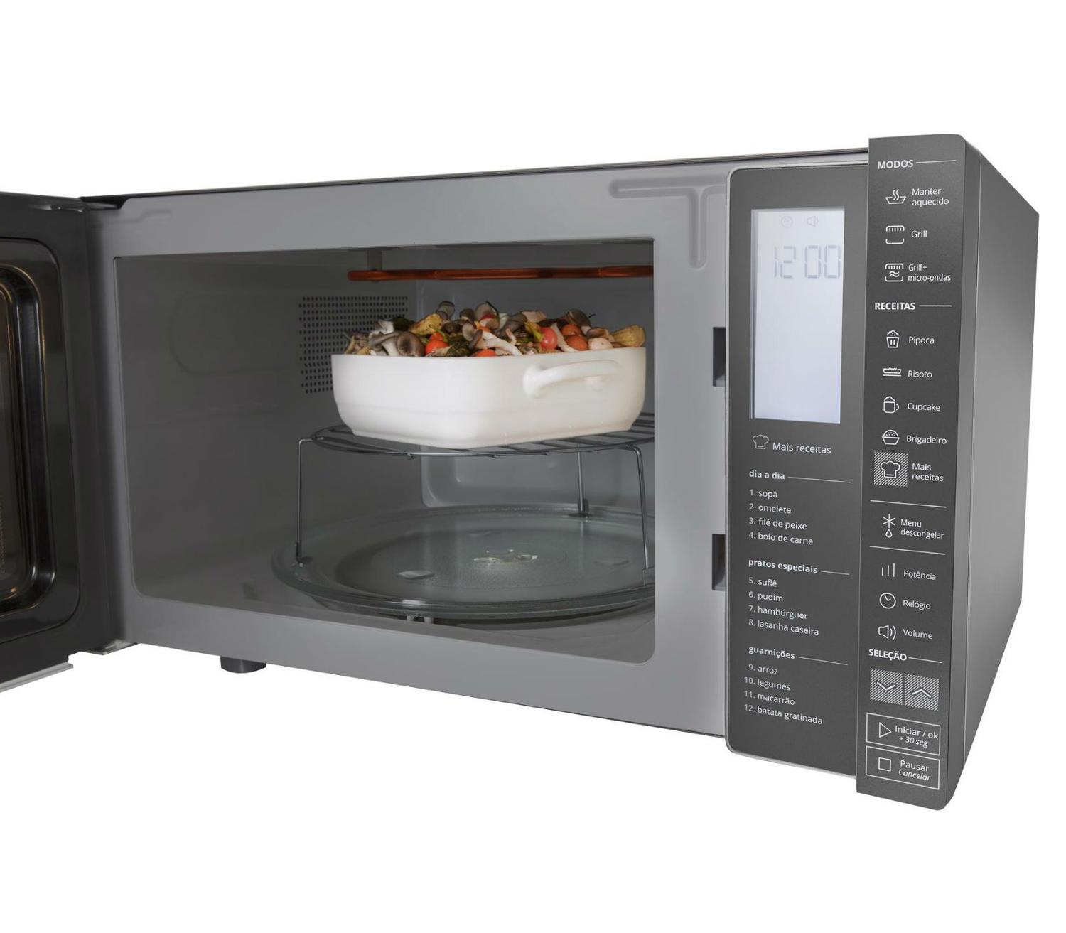 Micro-ondas Brastemp 32 Litros cor Inox Espelhado com Grill e Painel ...