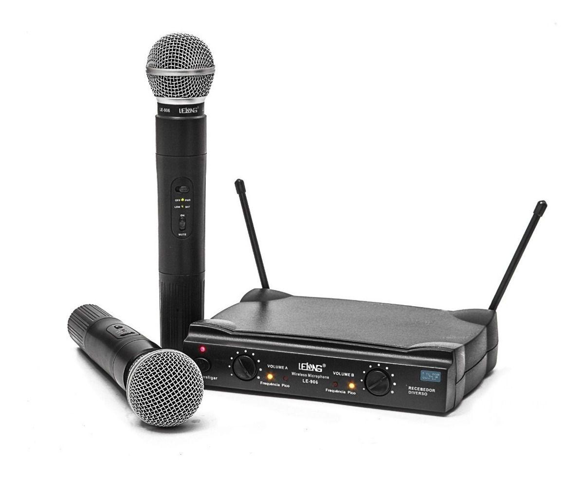 Microfone Duplo Sem Fio UHF Wireless Profissional LE-906 - Lelong - Microfone Dinâmico ...