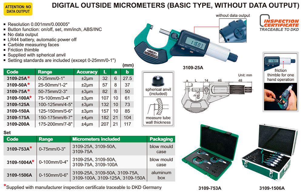 MICROMETRO DIGITAL MILESIMAL 2 TECLAS RESOLUÇÃO 0,001mm MODELO 3109-A ...
