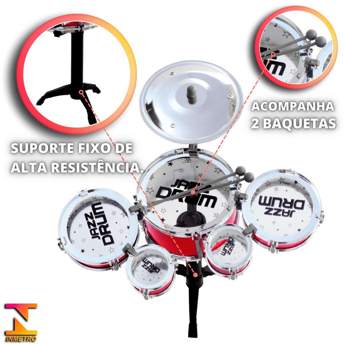 Mini Bateria Musical Infantil Completa Brinquedo C/ Baqueta - Importway ...