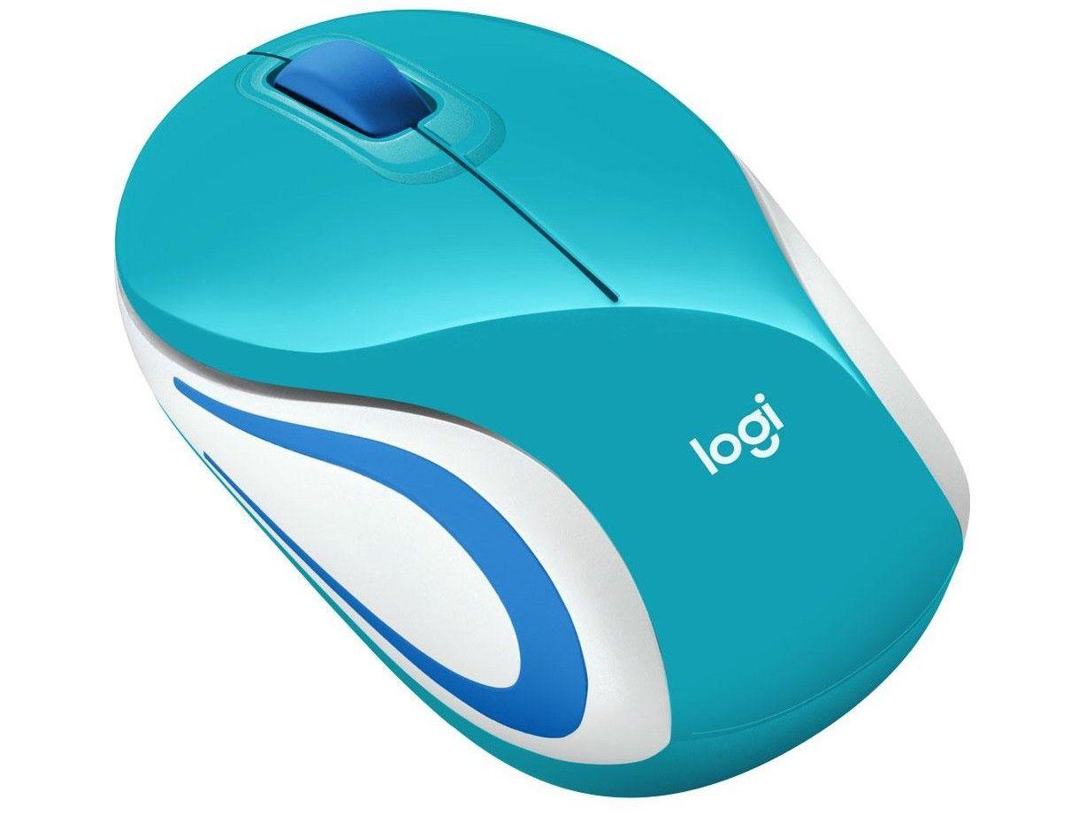 Mini Mouse sem Fio Logitech Laser 1000DPI 3 Botões M187 Aqua Bright