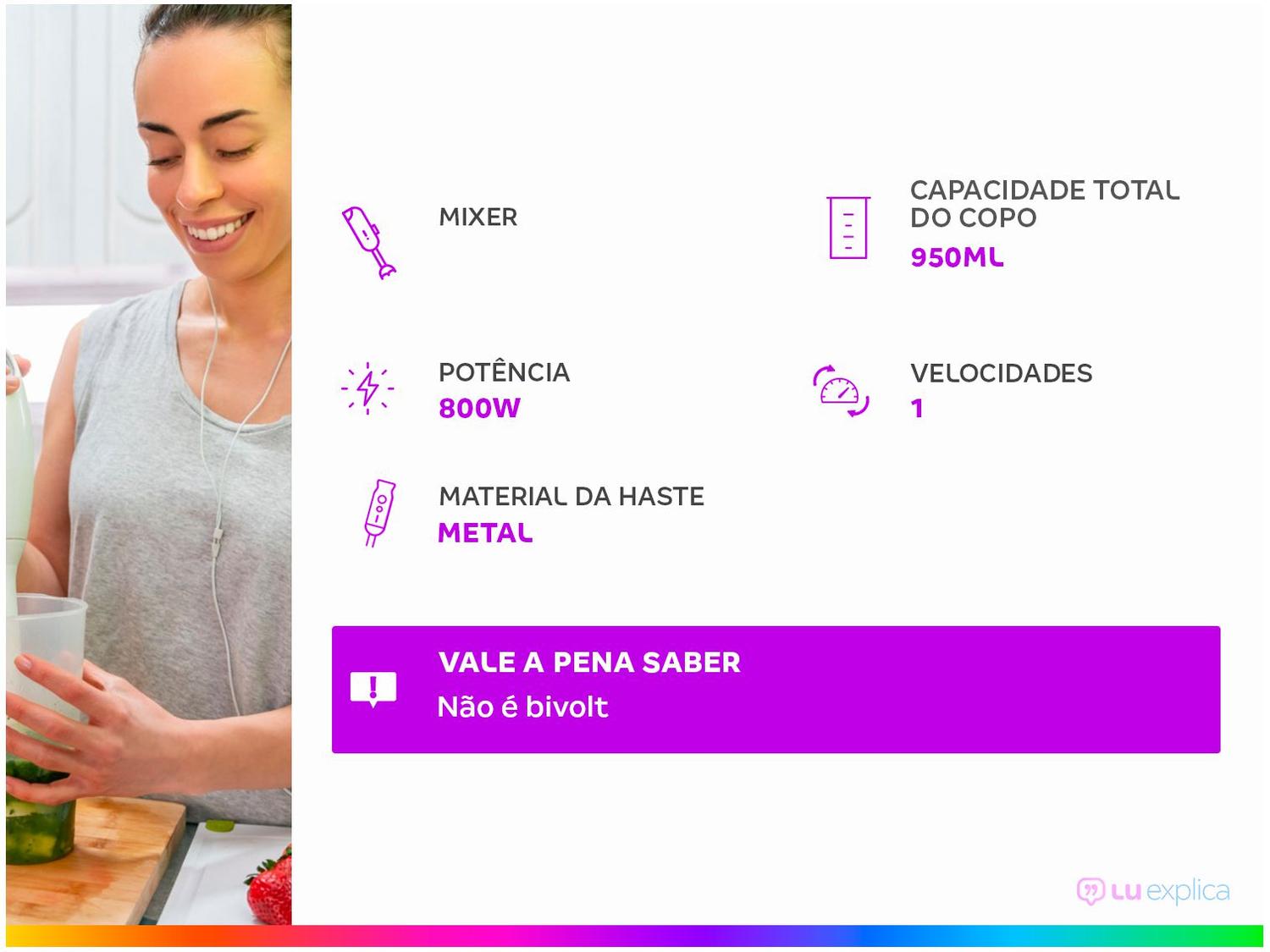 Mixer 3 em 1 Philco 800W Preto PMX2000 1 Velocidade