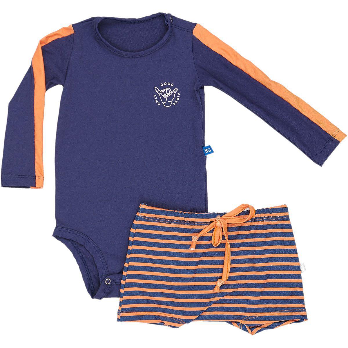 Moda Praia Bebê Conjunto Com Proteção Solar Body E Sunga - Baby Gut ...