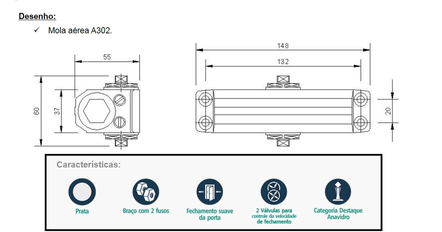 Mola Aérea Hidráulica Para Fechar Porta 302 Força 2 Soprano - Mola para ...