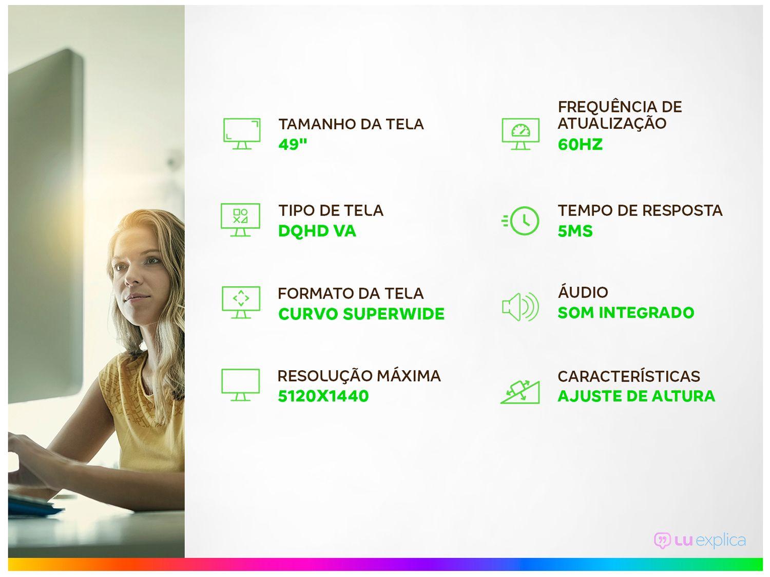 Monitor 60Hz DQHD Curvo SuperWide Philips 499P9H 49" DQHD 60Hz 5ms 2 ...