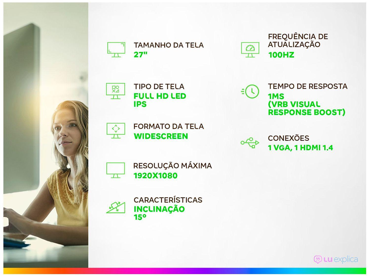 Monitor Gamer Acer Nitro KG273 Ebi 27” Full HD IPS 100Hz 1ms 1 HDMI