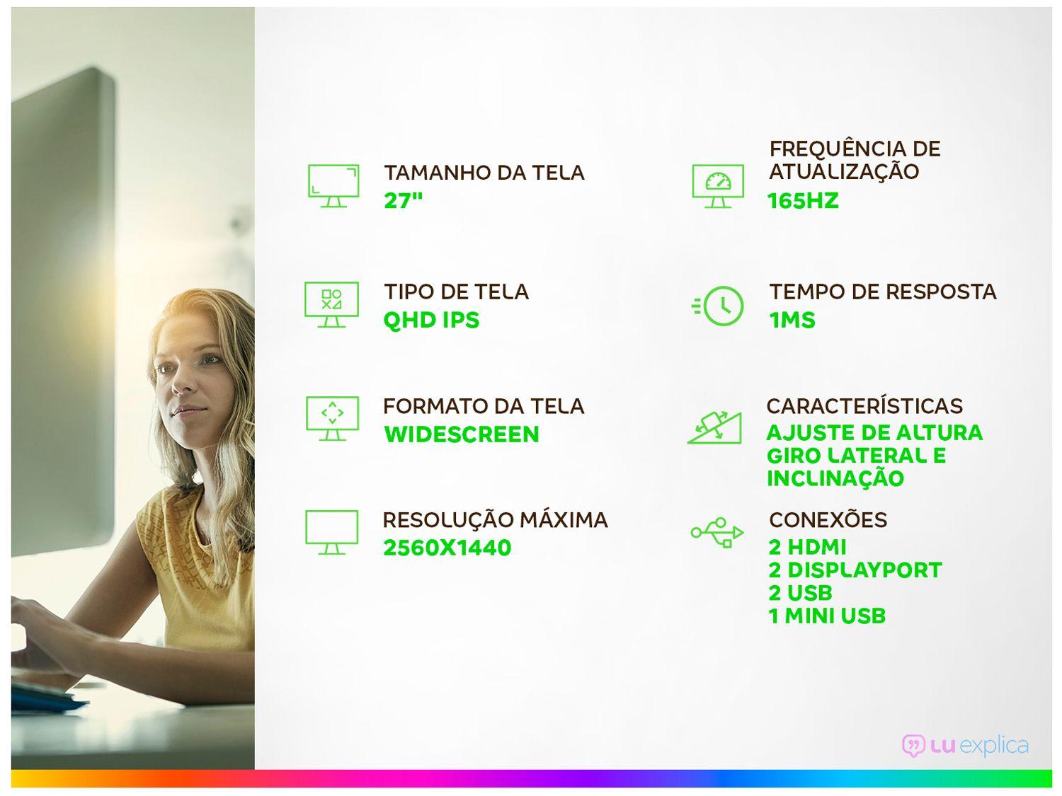 Monitor Gamer AOC Agon AG275QXR/FG 27" QHD 165Hz IPS 1ms 2 HDMI ...